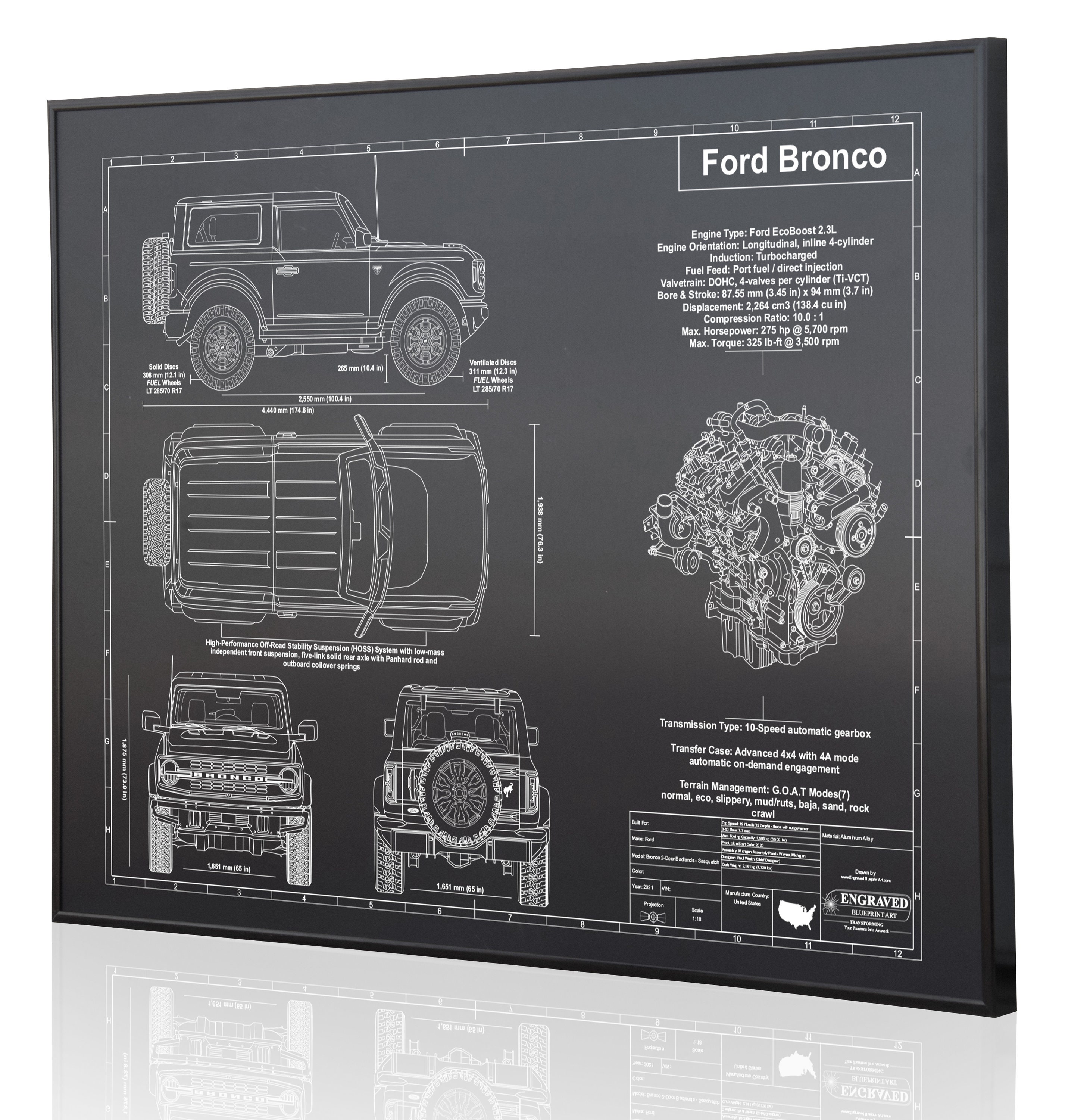 Ford Bronco 2021 2-door Laser Engraved Wall Art. Blueprint | Etsy