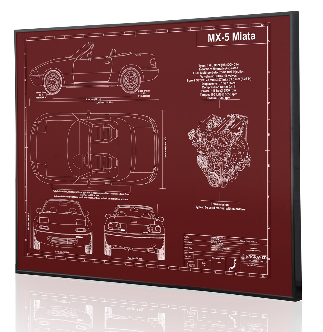 Mazda MX-5 Miata 1st Generation Personalized Laser Engraved Wall Art ...