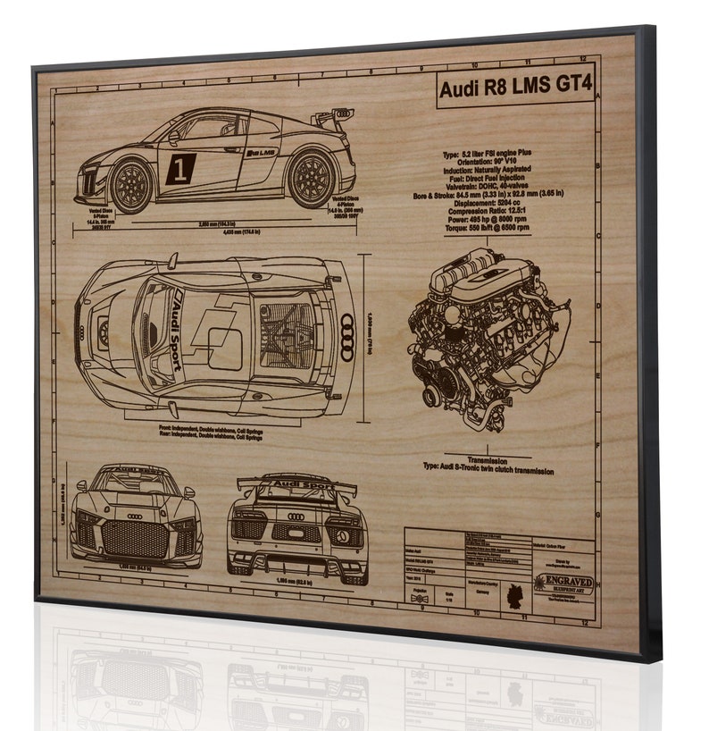 Audi R8 LMS GT4 Laser Engraved Wall Art. Engraved on Metal | Etsy