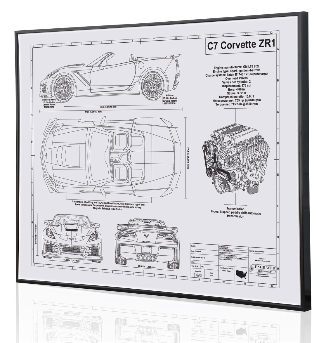 Corvette C7 ZR1 Convertible Personalized Laser Engraved Wall - Etsy