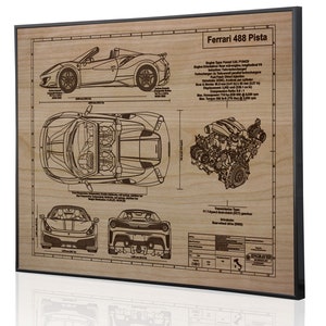 Ferrari 488 Pista Spider Laser Engraved Blueprint Art. Metal, Acrylic ...