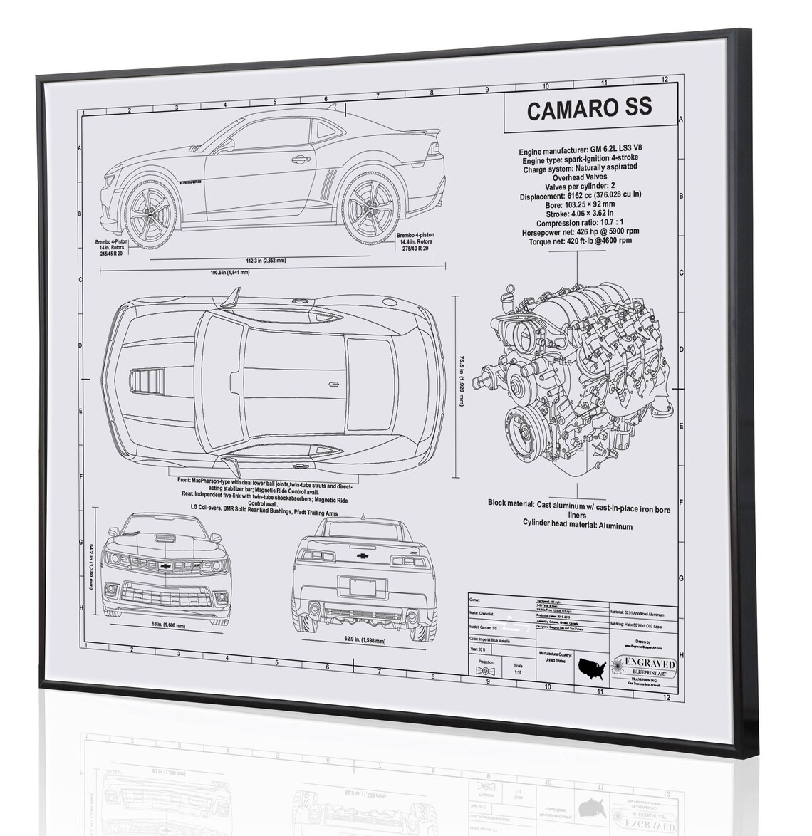 Chevrolet Camaro 5th Gen SS LS3 Laser Engraved Wall Art - Etsy
