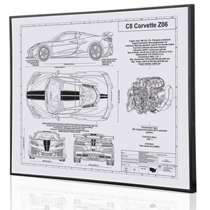 C8 Corvette Z06/Z07 Coupe Engraved Blueprint Art Hand Drawn. Wall Art ...