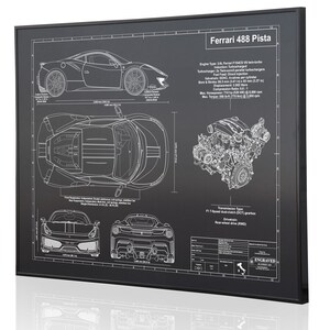 Ferrari 488 Pista Laser Engraved Blueprint. Car Artwork Engraved on ...