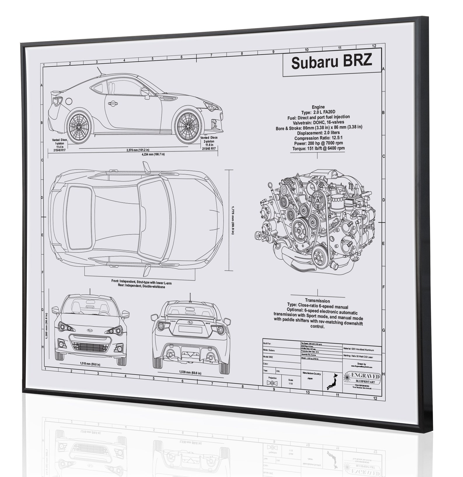 Subaru BRZ Personalized Blueprint Laser Engraved Wall Art - Etsy
