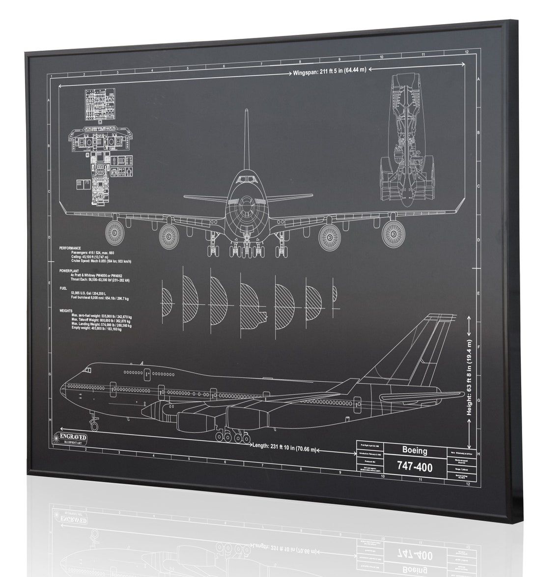 Boeing 747-400 Laser Engraved Wall Art Poster. Engraved on | Etsy