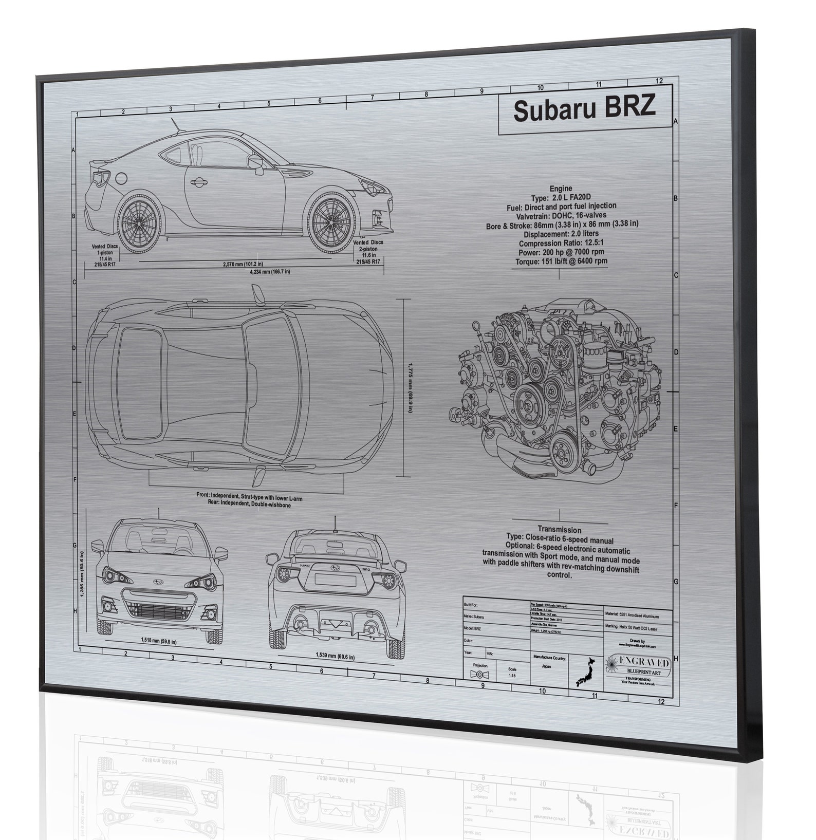 Subaru BRZ Personalized Blueprint Laser Engraved Wall Art - Etsy