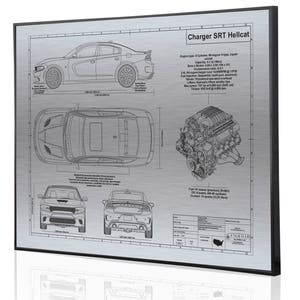 Dodge Charger Hellcat Blueprint Engraved Wall Art Poster. Engraved on ...