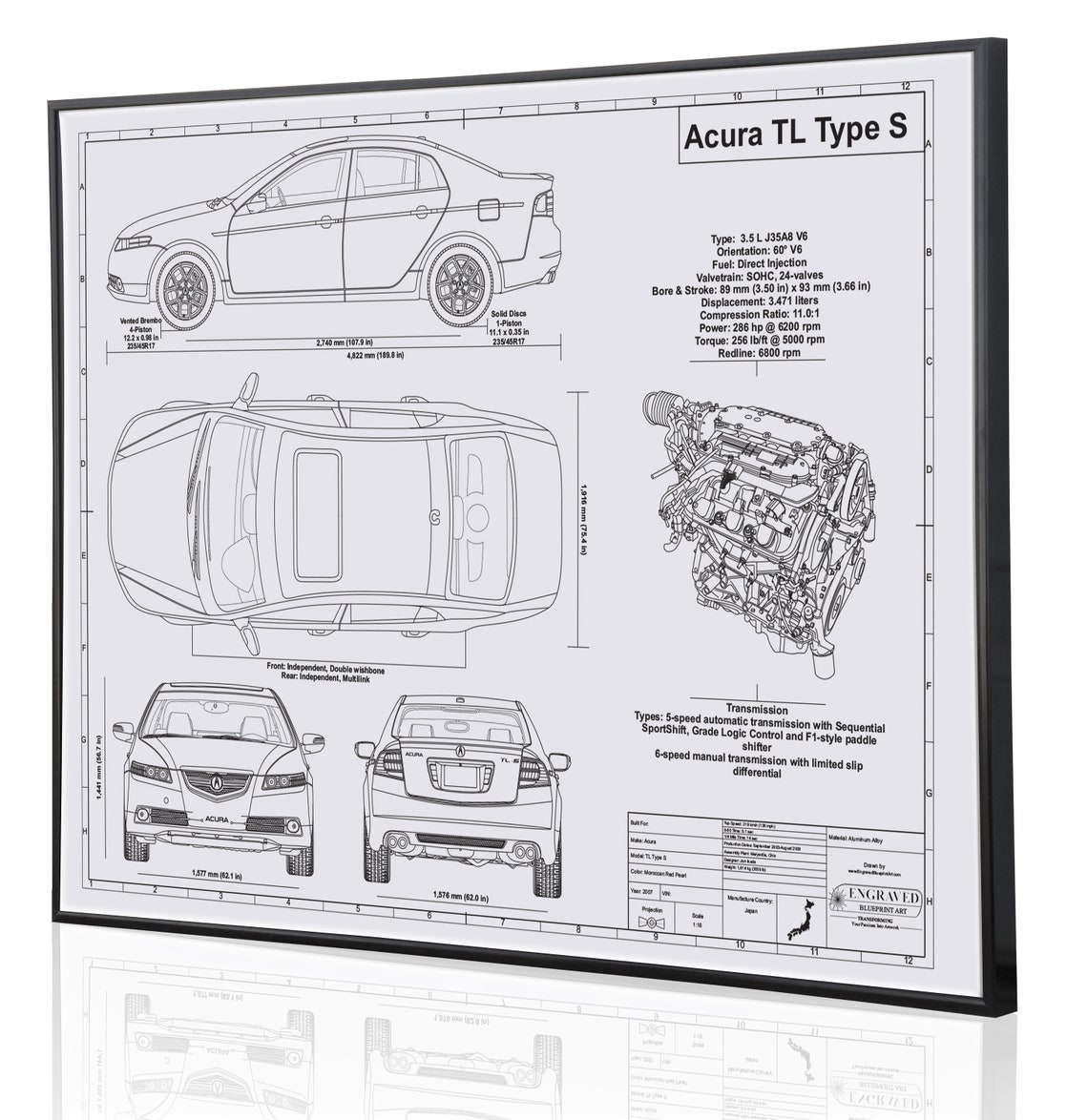 Acura TL Type S Personalized Laser Engraved Blueprint Wall Art - Etsy