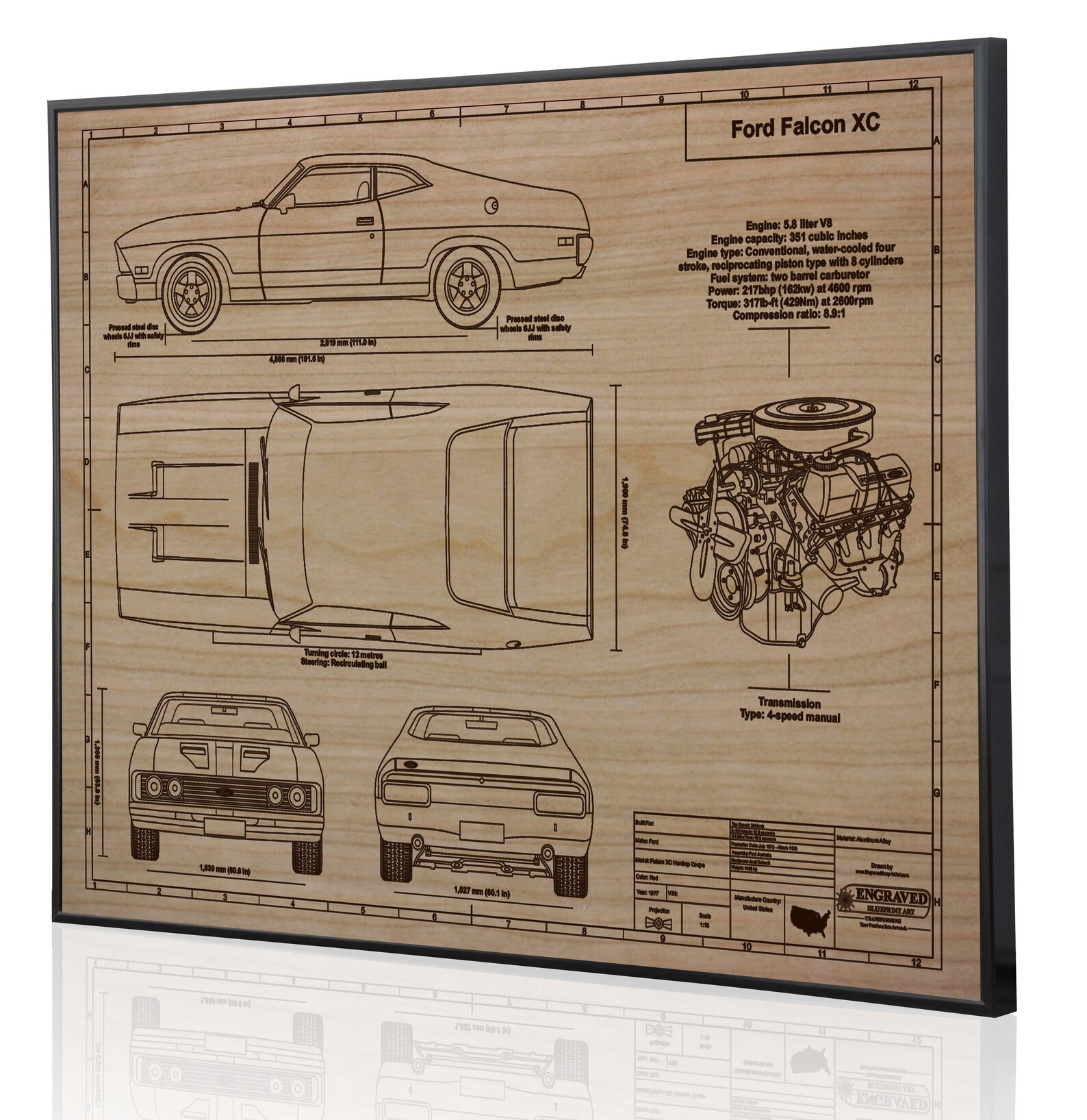 Ford Falcon XC Laser Engraved Wall Art Poster. Engraved on - Etsy