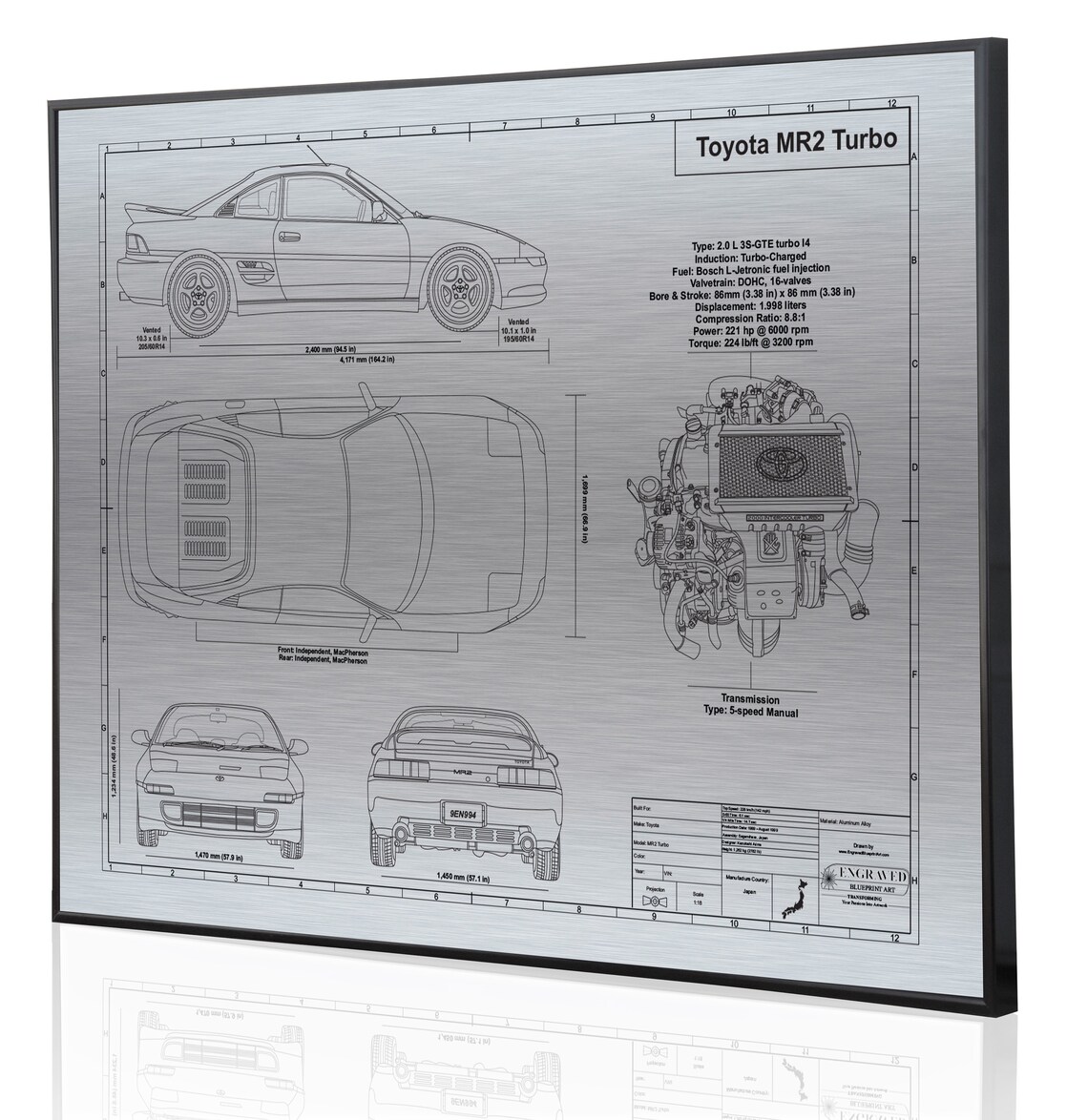 Toyota MR2 Turbo Personalized Laser Engraved Wall Blueprint - Etsy
