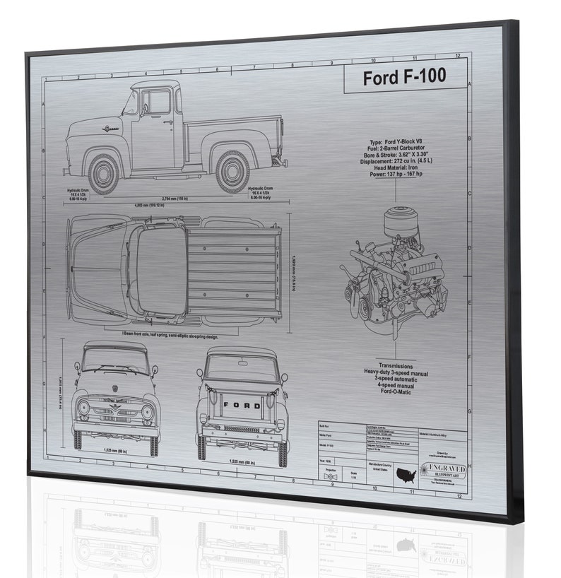 Ford F-100 Pickup Laser Engraved Wall Art Poster. Engraved on - Etsy