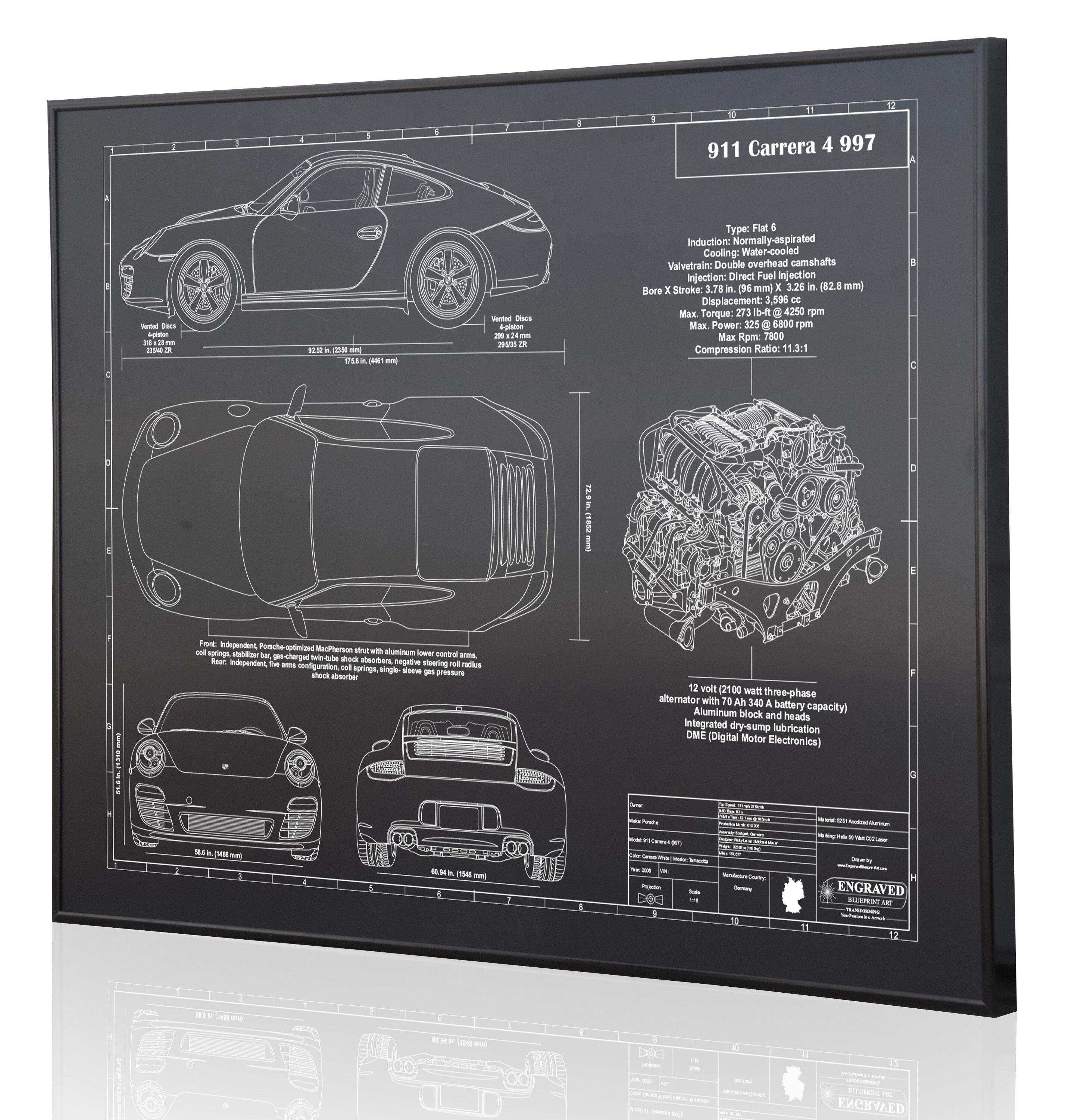 Porsche 997 911 Carrera 4 Laser Engraved Wall Art Poster | Etsy