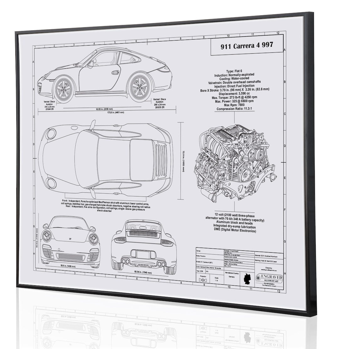 Porsche 997 911 Carrera 4 Laser Engraved Wall Art Poster Porsche Gift ...
