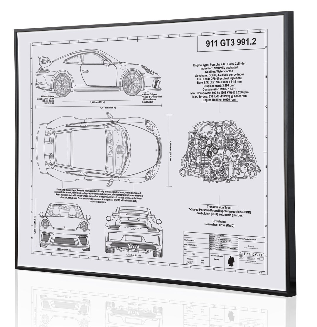 Porsche 991.2 911 GT3 Engraved Wall Art Poster Automotive Art Best ...