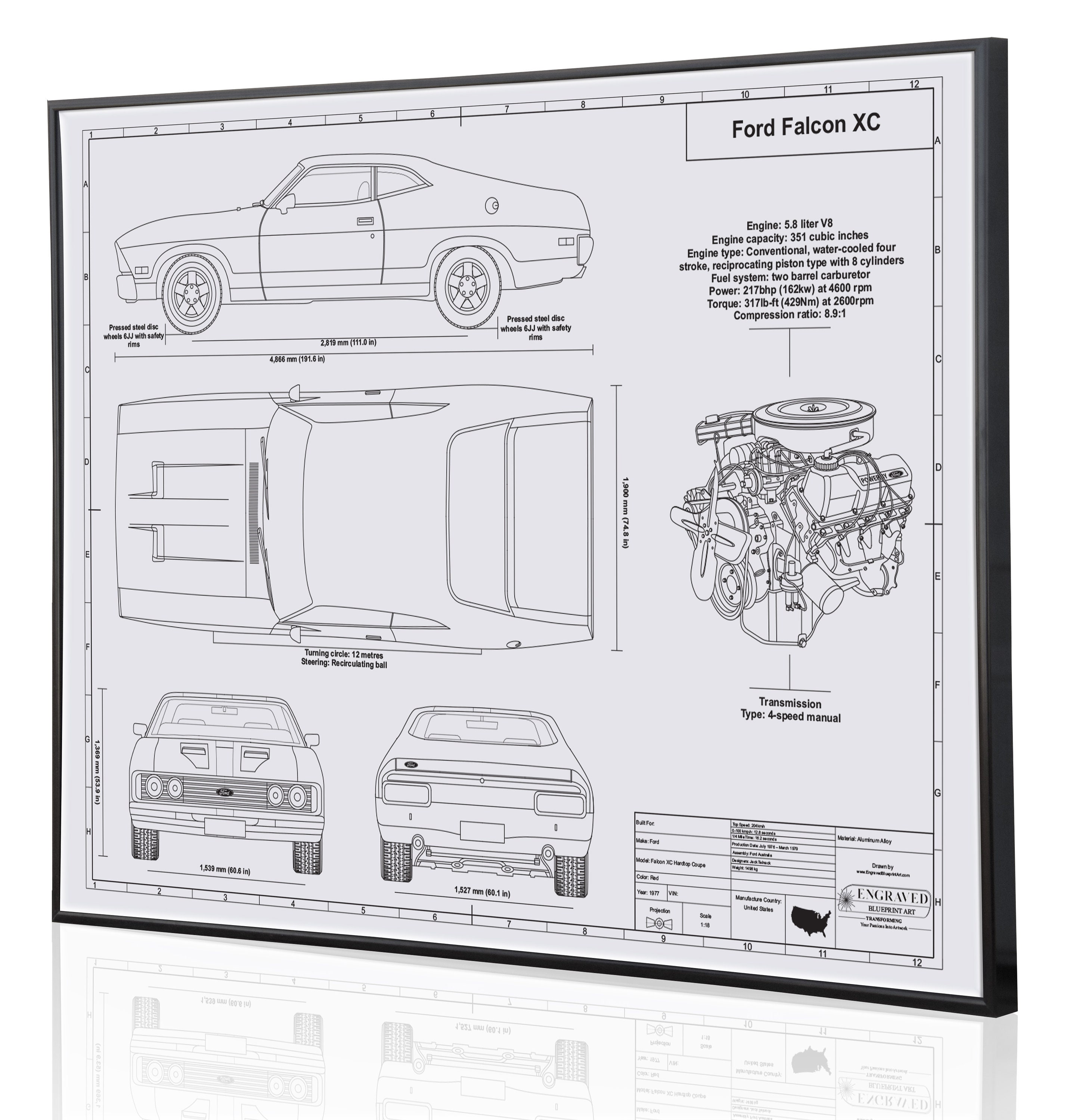 Ford Falcon XC Laser Engraved Wall Art Poster. Engraved on - Etsy