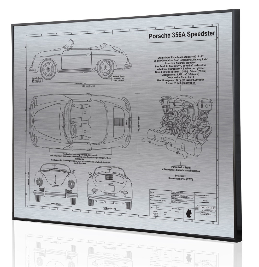 Porsche 356A Speedster Wall Art Engraved Automotive Art Best Porsche ...