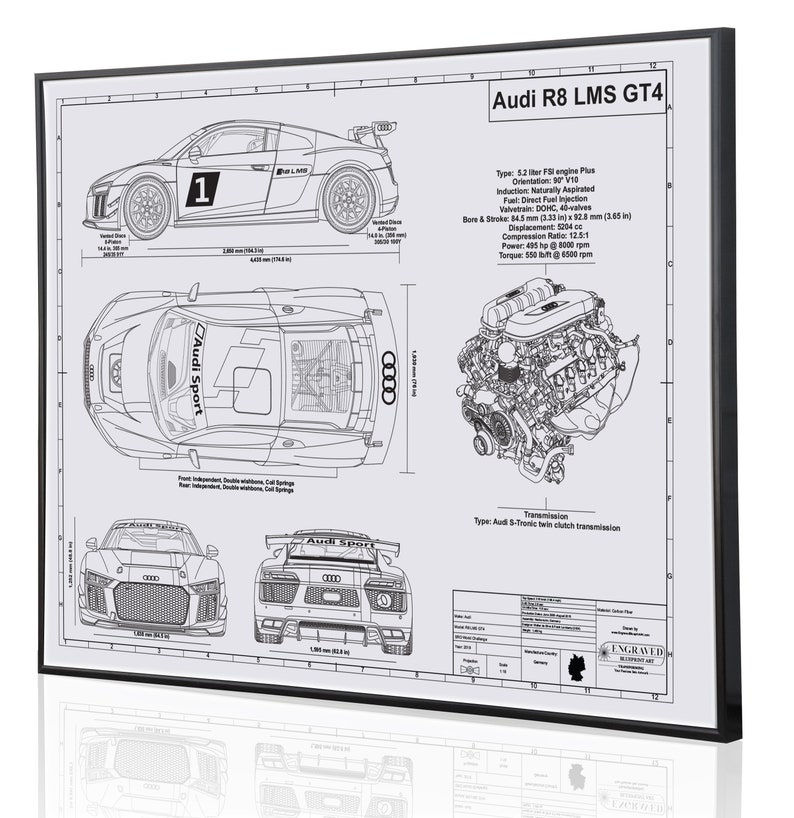 Audi R8 LMS GT4 Laser Engraved Wall Art. Engraved on Metal | Etsy