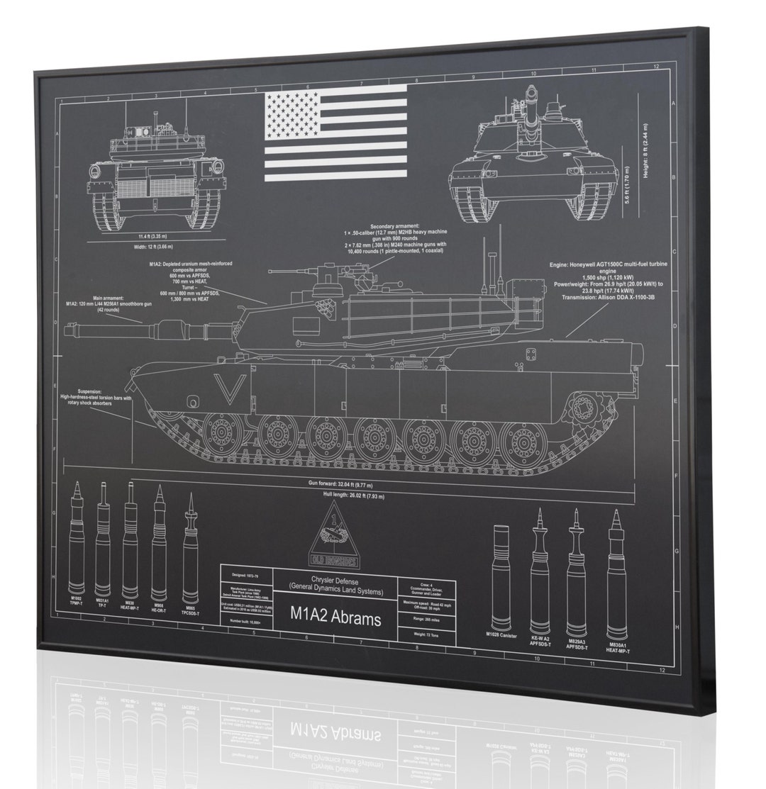 M1A2 Abrams Tank Laser Engraved Wall Art Poster. Engraved on Metal ...