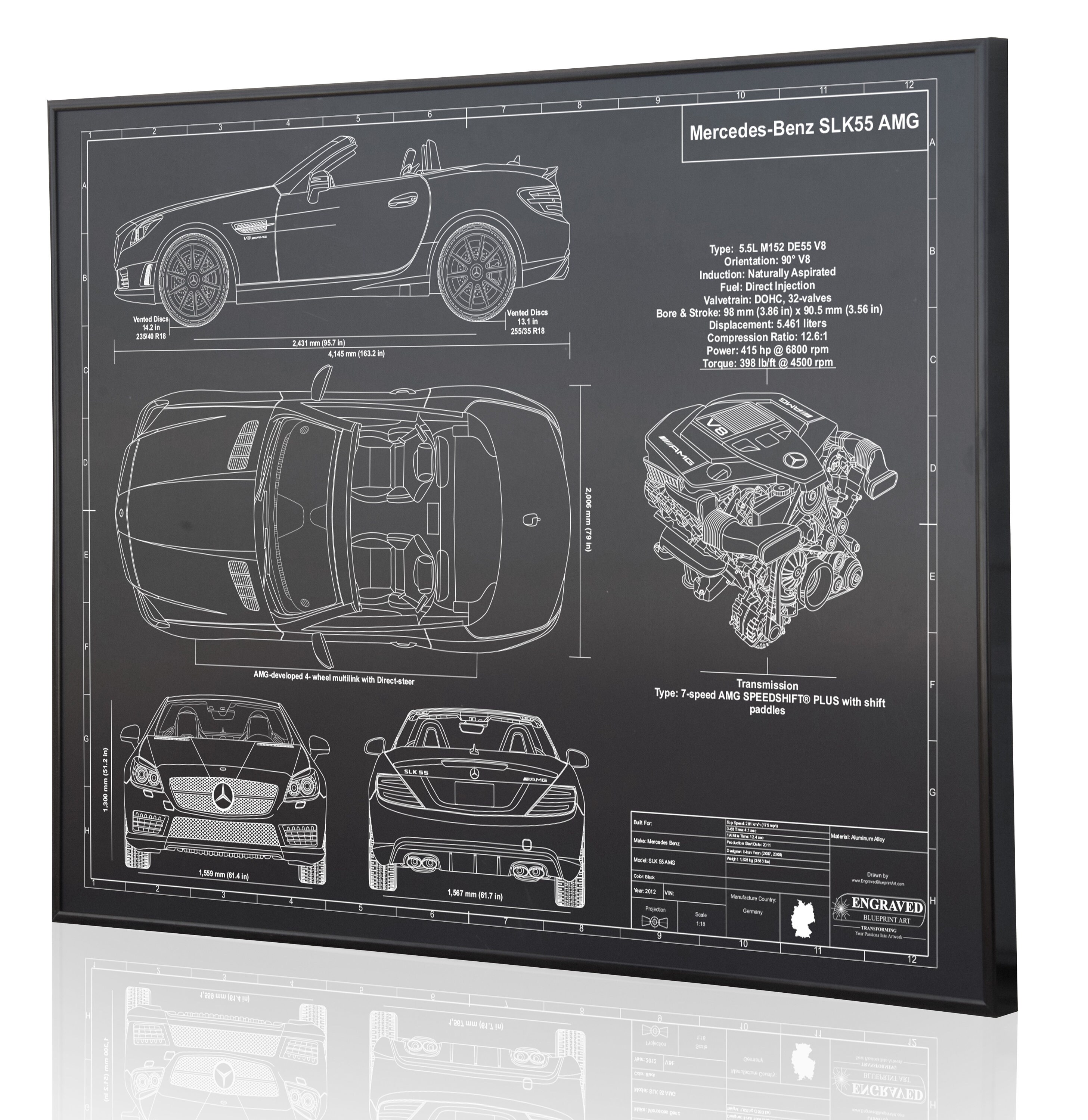 Mercedes-benz SLK 55 AMG Personalized Laser Engraved Wall Art. - Etsy