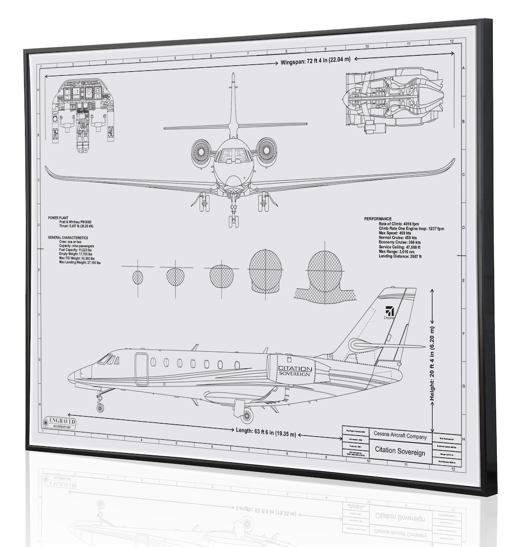 Cessna Citation Sovereign Personalized Engraved Blueprint Artwork ...