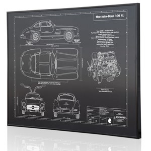 Mercedes-benz 300SL Coupe Laser Engraved Wall Art. Engraved on Metal ...