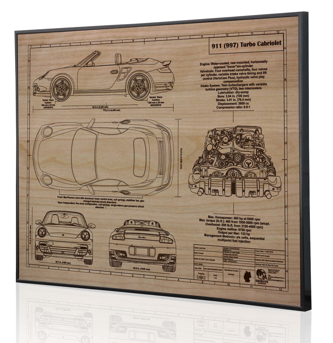 Porsche 911 Turbo Cabriolet 997 Laser Engraved Wall Art - Etsy