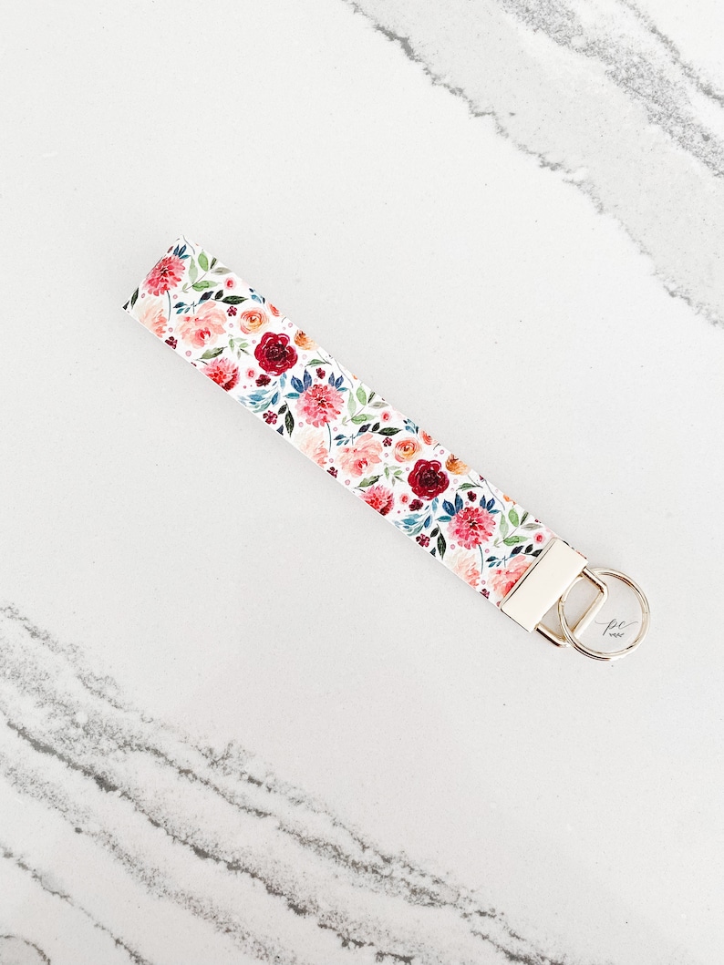 Faux Leather Keychain Floral Keychain Wristlet Faux Leather - Etsy