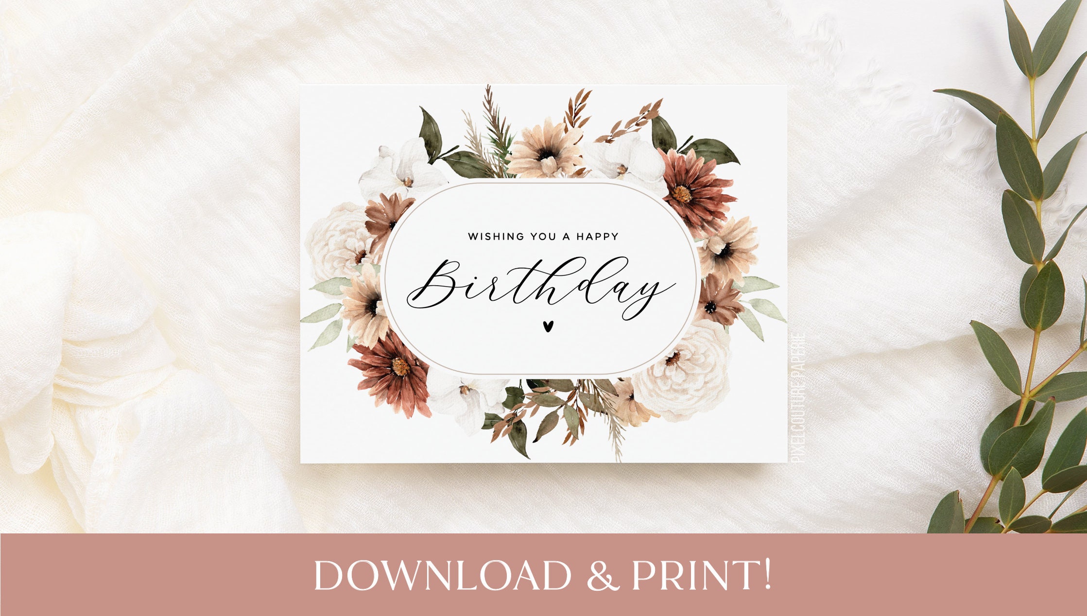 Printable Birthday Card, Boho Birthday Card, Happy Birthday Digital ...