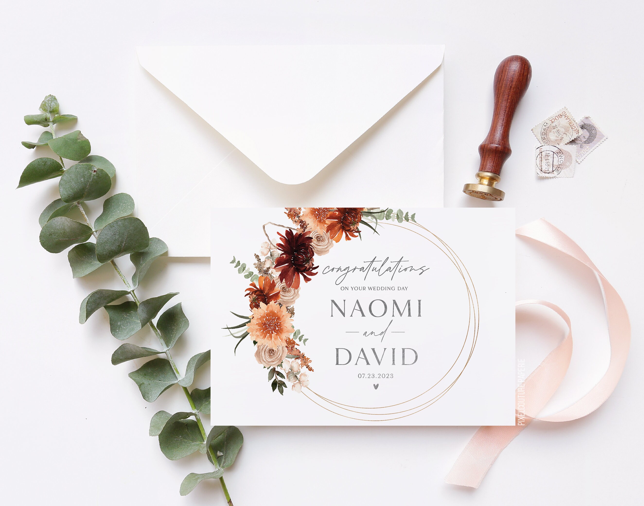 Personalized Wedding Day Card, Congrats Wedding Day Card, Boho Wedding ...