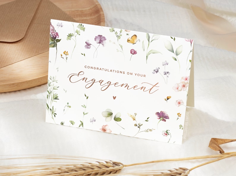 Floral Engagement Card, Personalized Congratulations - Etsy