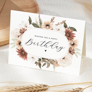 Printable Birthday Card, Boho Birthday Card, Happy Birthday Digital ...