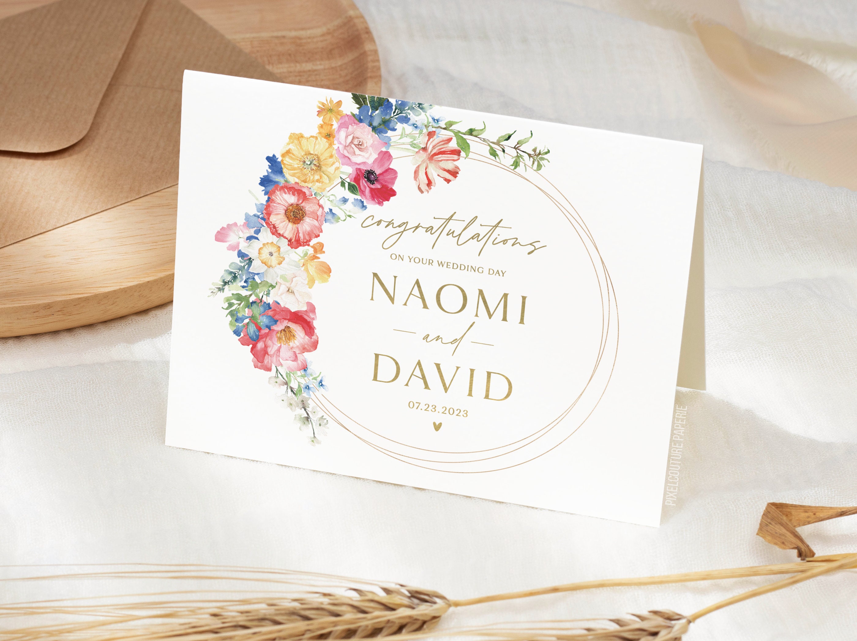 Personalized Floral Wedding Day Card, Boho Congratulations - Etsy