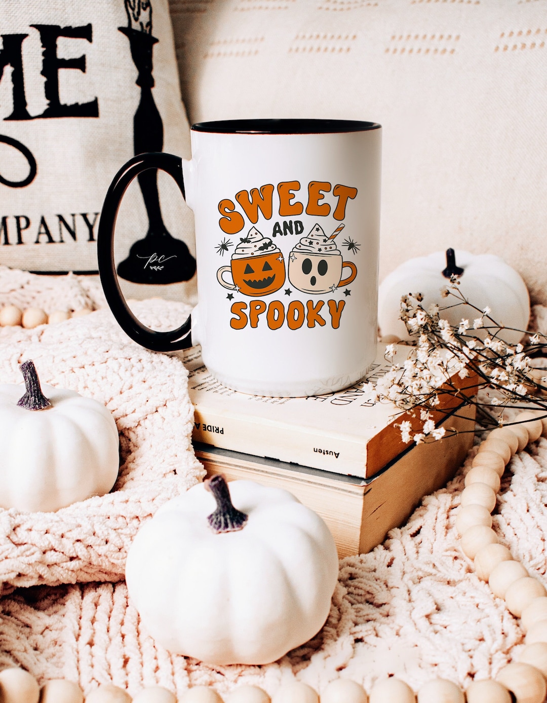 Retro Sweet & Spooky Halloween Mug, Cute Pumpkin Spice Mug, Halloween ...