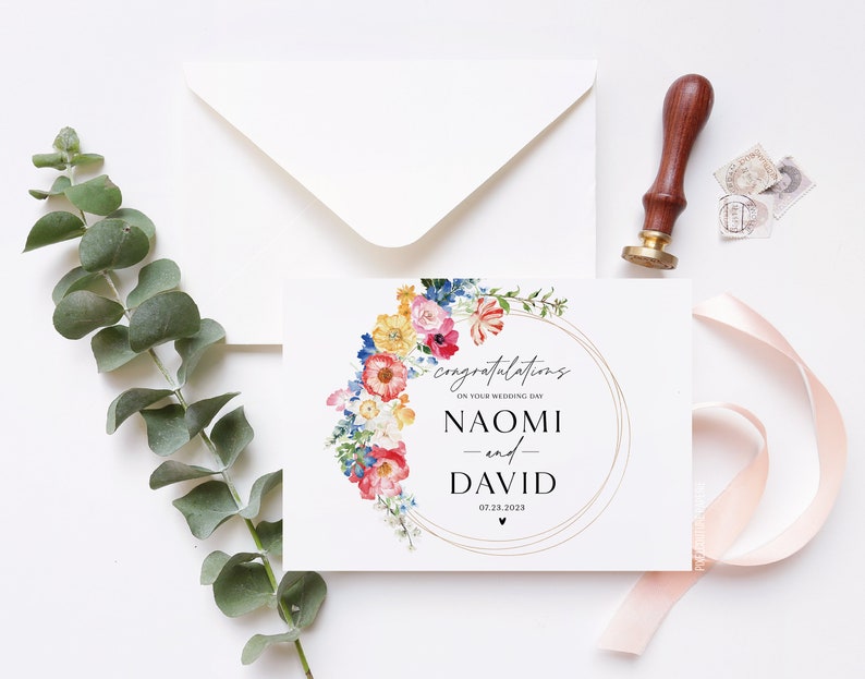 Personalized Floral Wedding Day Card, Boho Congratulations - Etsy