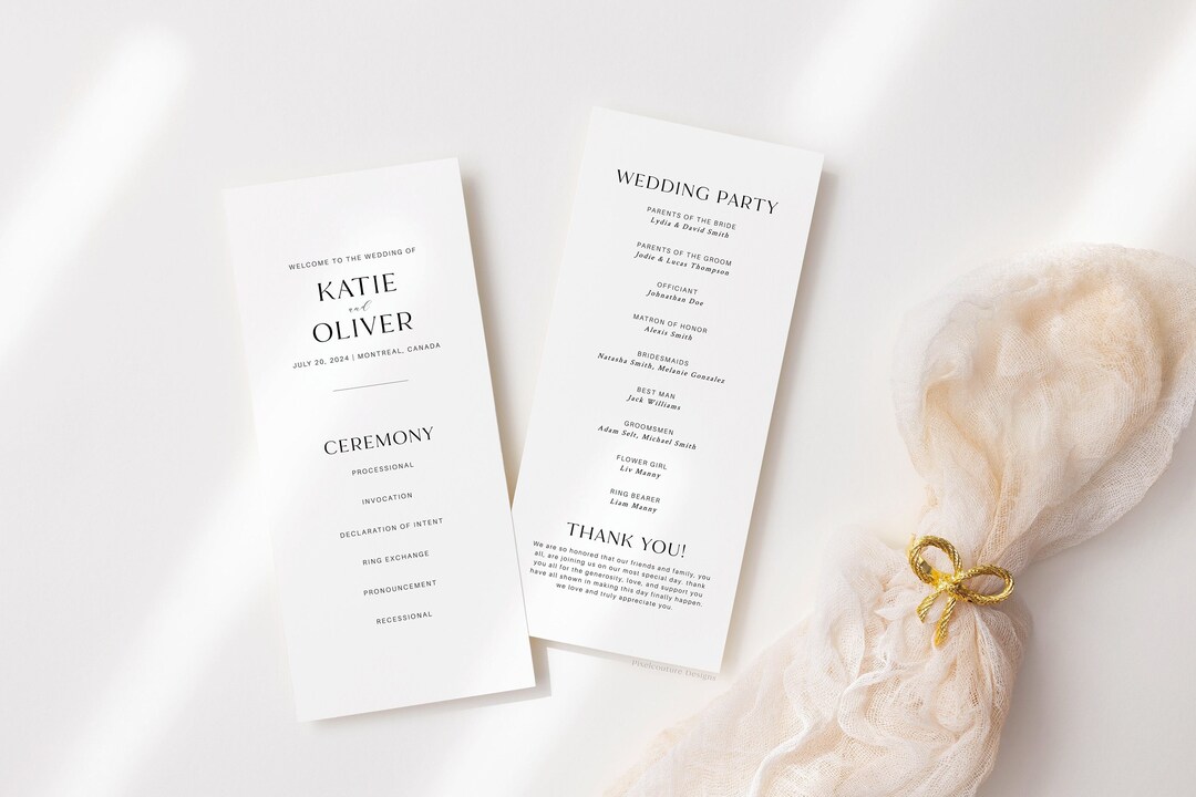 Modern Wedding Program Template, Minimalistic Wedding Program Template ...