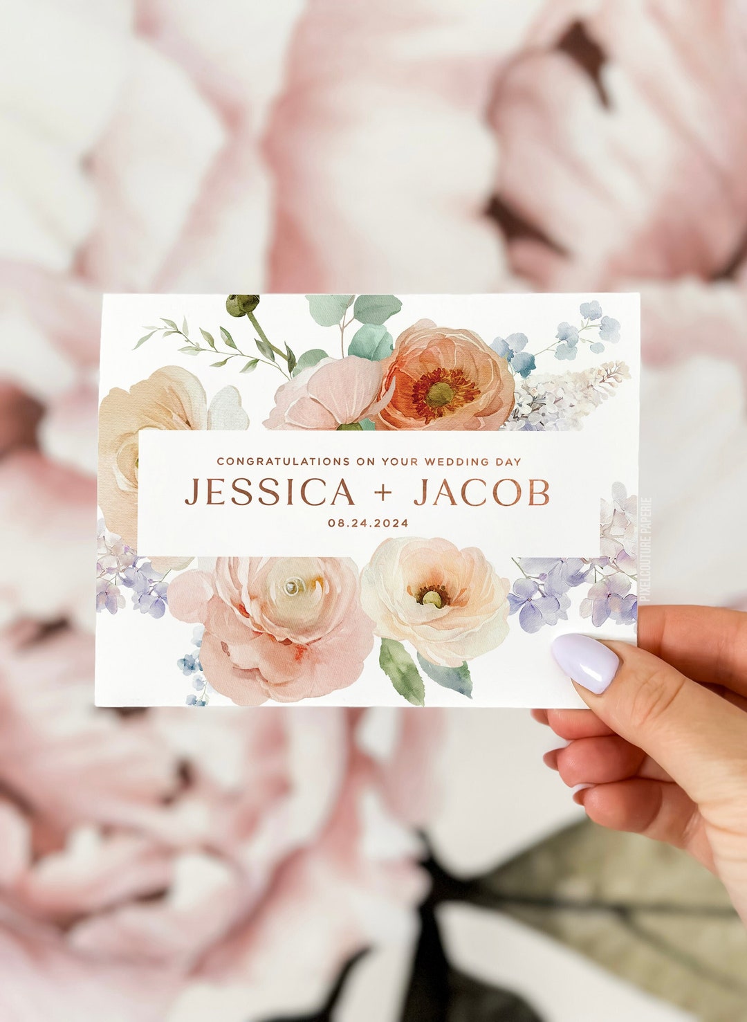 Personalized Wedding Day Card, Congrats Wedding Day Card, Floral ...