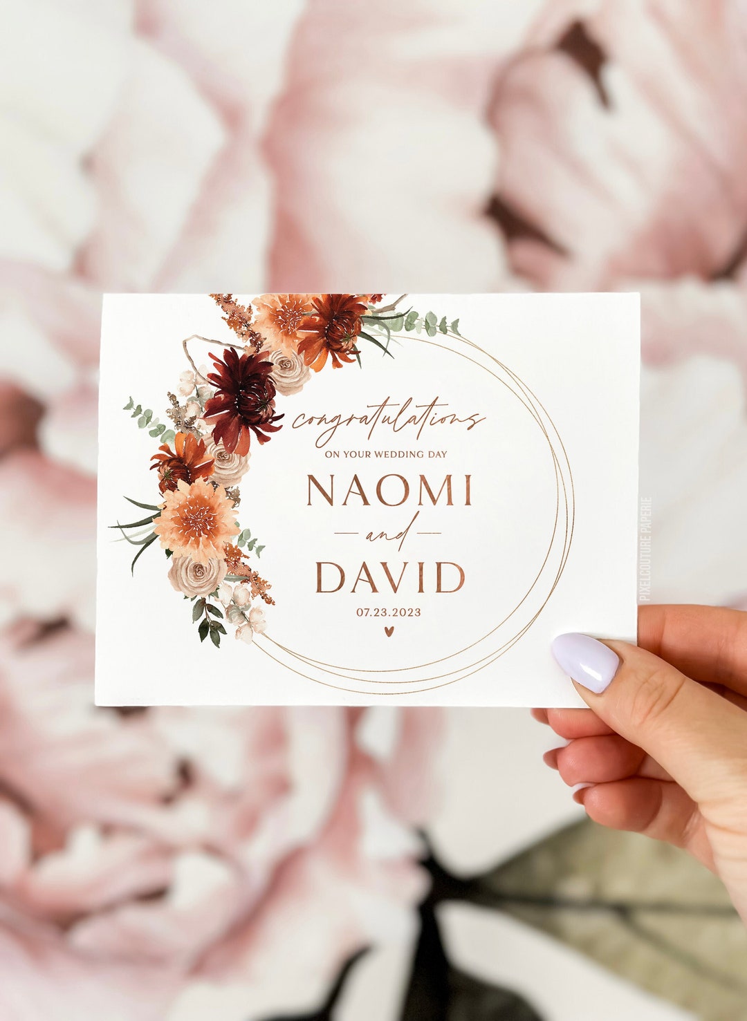 Personalized Wedding Day Card, Congrats Wedding Day Card, Boho Wedding ...