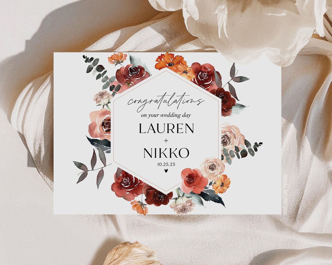 Personalized Fall Wedding Day Card, Congrats Autumn Wedding Day Card ...