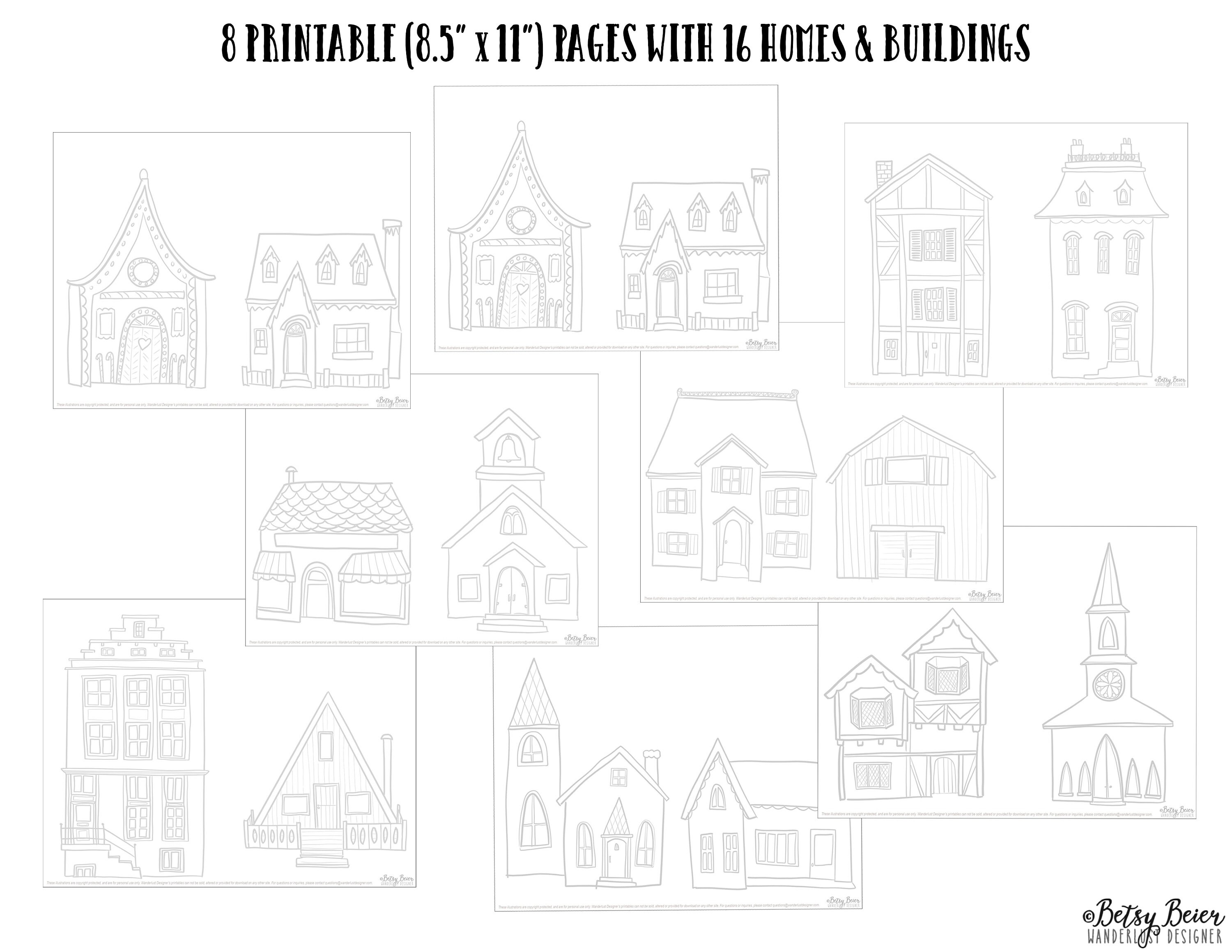 Decorate the Town: 16 Homes and Buildings to Color or Paint to Make a ...