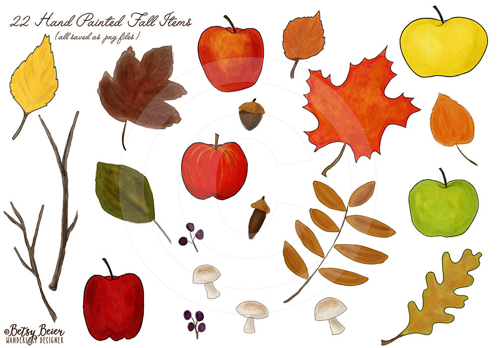 Hello Fall Hand Painted Stock Illustrations, Clip Art, Digital Download ...