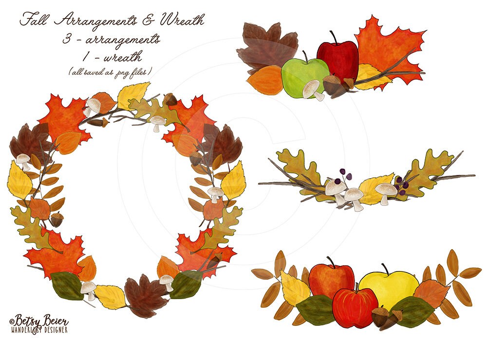 Hello Fall Hand Painted Stock Illustrations, Clip Art, Digital Download ...