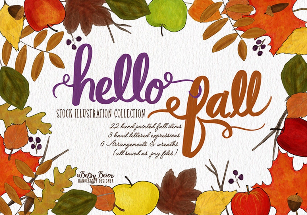 Hello Fall Hand Painted Stock Illustrations, Clip Art, Digital Download ...