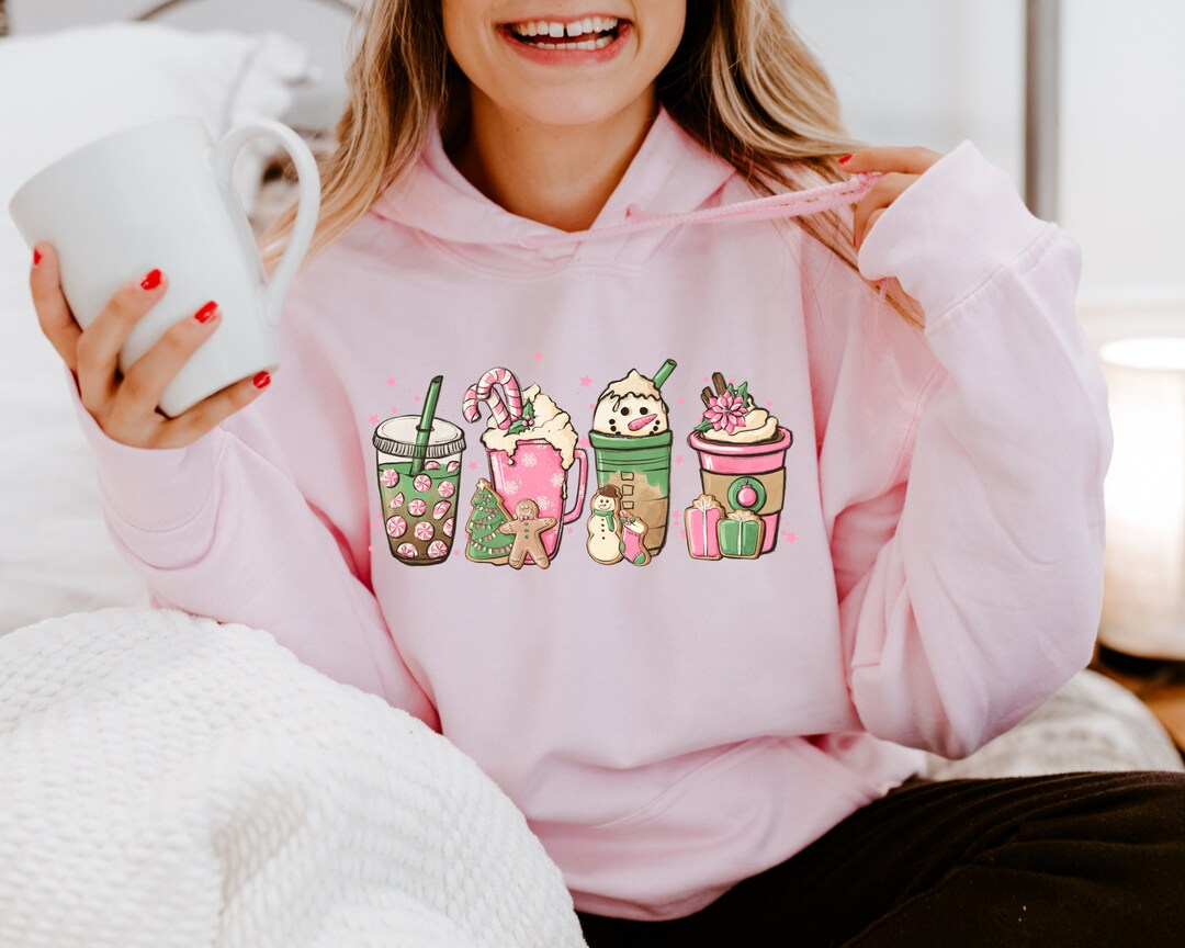 Pink Peppermint Coffee Sweatshirt Pink Christmas Hoodie - Etsy