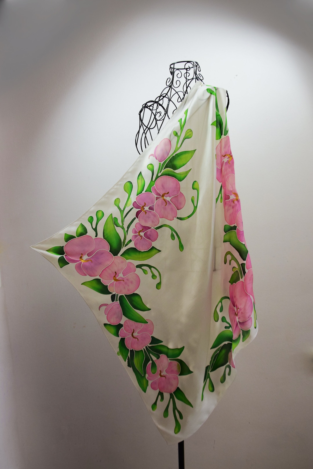 Hand Painted Orchids Square Scarf - Wearable Art - Small Silk Scarf ...