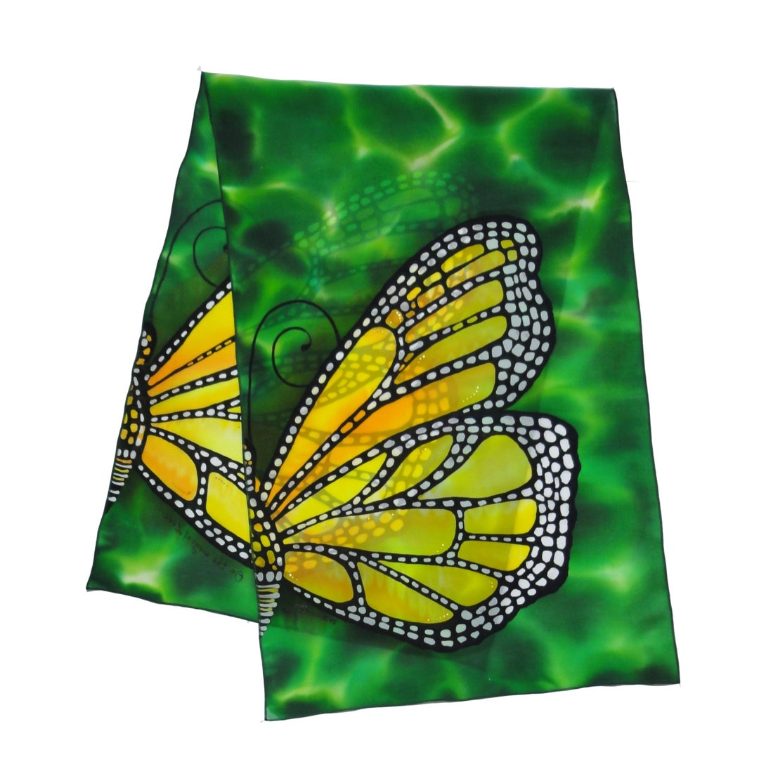 Hand Painted Pure Silk Scarf Emerald Butterfly-butterfly Scarf-wings ...