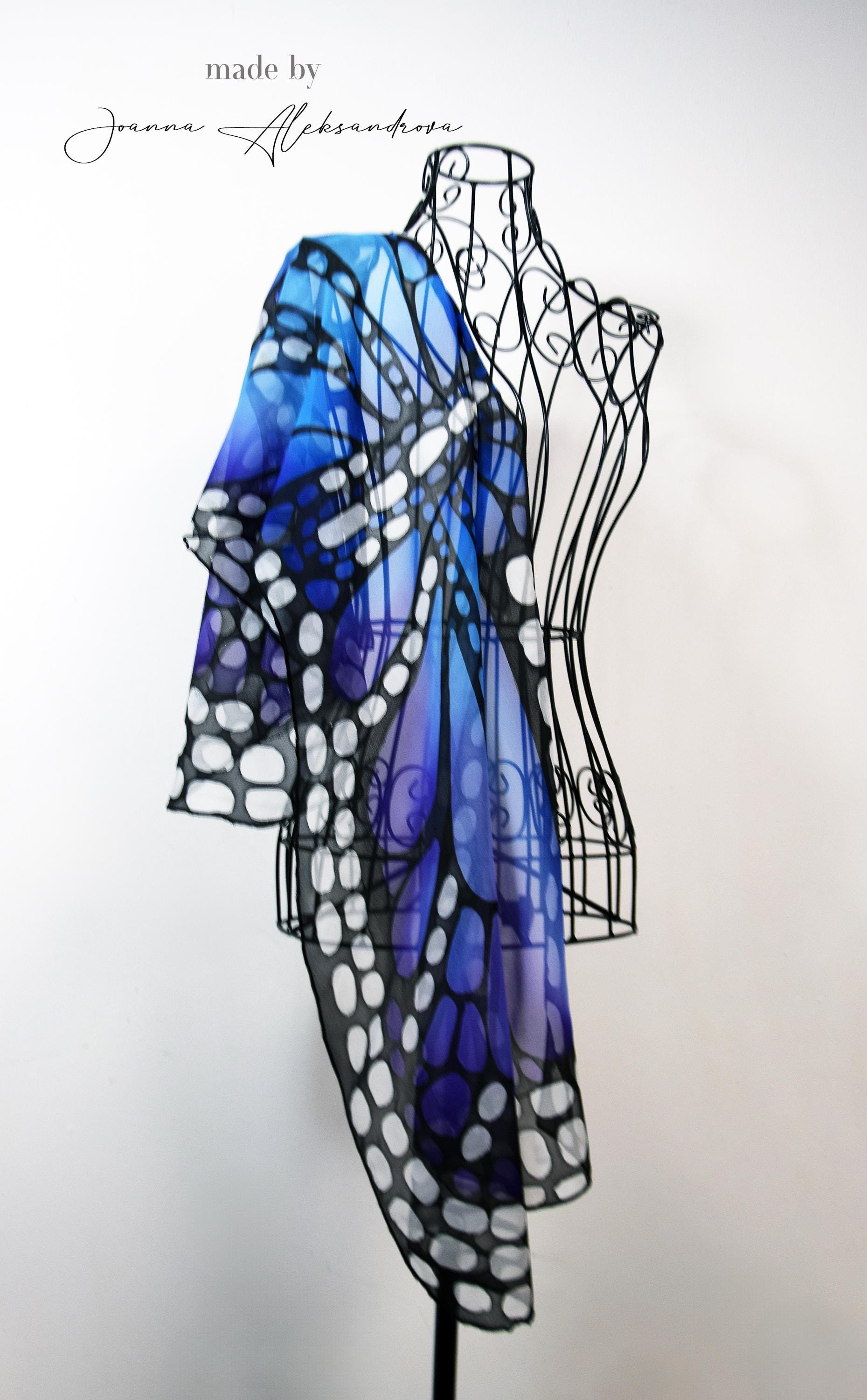Hand-painted Butterfly Wing Silk Scarf: Blue Purple Chiffon - Etsy