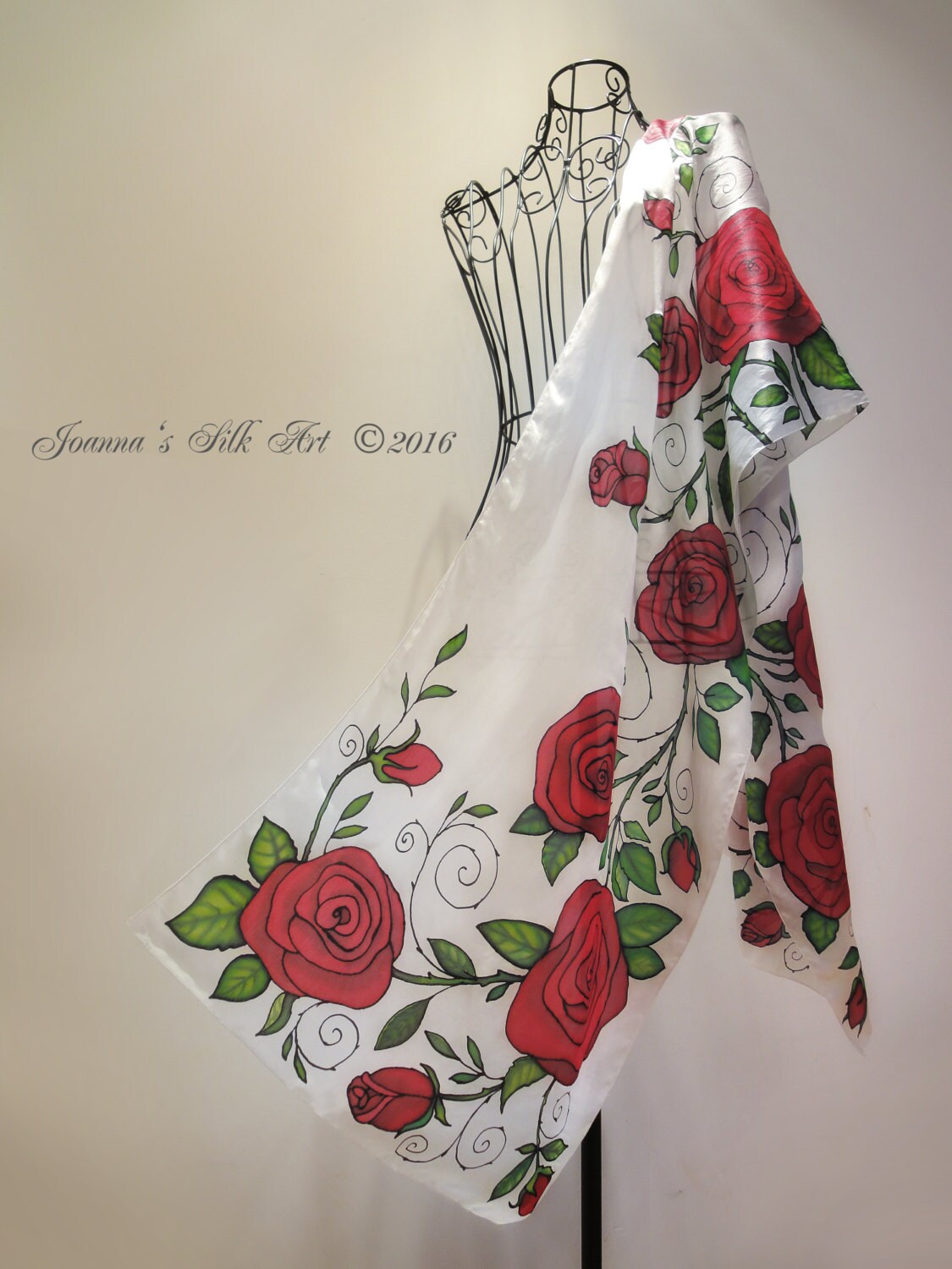 Red Roses Hand Painted Silk Scarf Roses Silk Scarf Flower Scarves ...