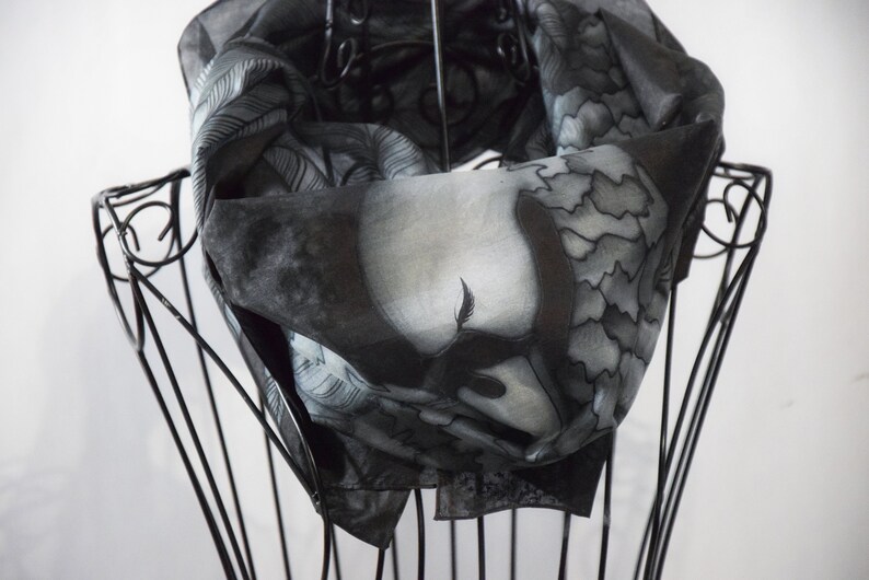Monochrome Swan Silk Scarf - Hand Painted Unique Silk Scarf - Swan Silk ...