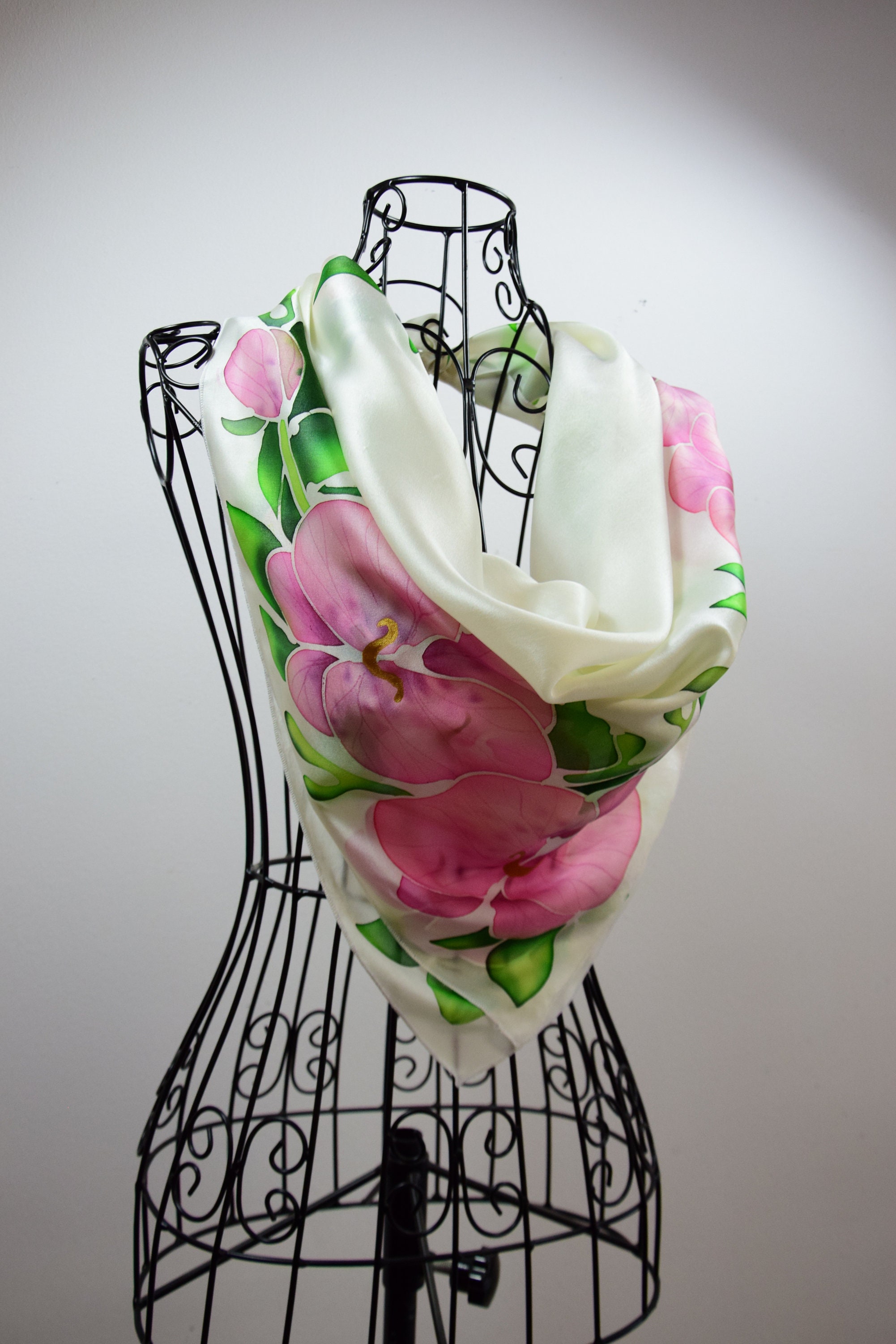 Hand Painted Orchids Square Scarf - Wearable Art - Small Silk Scarf ...